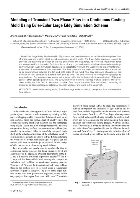 Pdf Modeling Of Transient Two Phase Flow In A Continuous Casting Mold Using Euler Euler Large