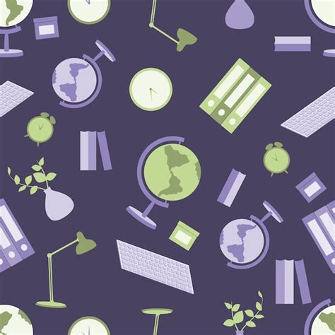 Premium Vector Globe Lamp Flowers Books Seamless Pattern