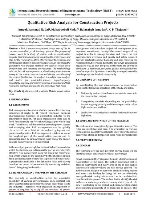 Pdf Qualitative Risk Analysis For Construction Projects