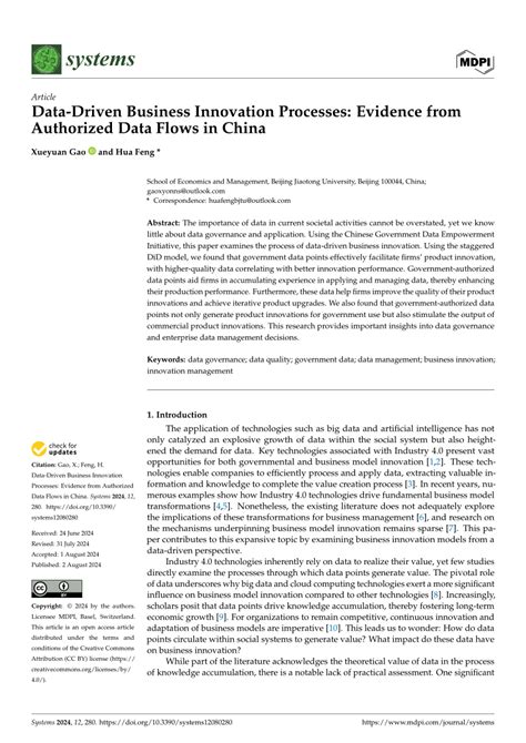 Pdf Data Driven Business Innovation Processes Evidence From Authorized Data Flows In China