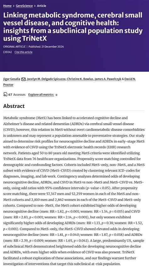 📢new In Geroscience By Springer Nature Geroscience