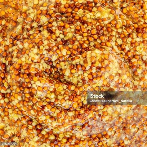 겨자 소스의 나뭇결 질감 노란색 전통 프렌치 머스타드 소스를 배경으로 사용합니다 디종 겨자의 질감 무늬 건강한 식생활에 대한 스톡 사진 및 기타 이미지 Istock