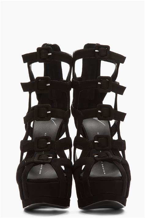 Lyst Giuseppe Zanotti Suede Cutout Buckled Heels In Black