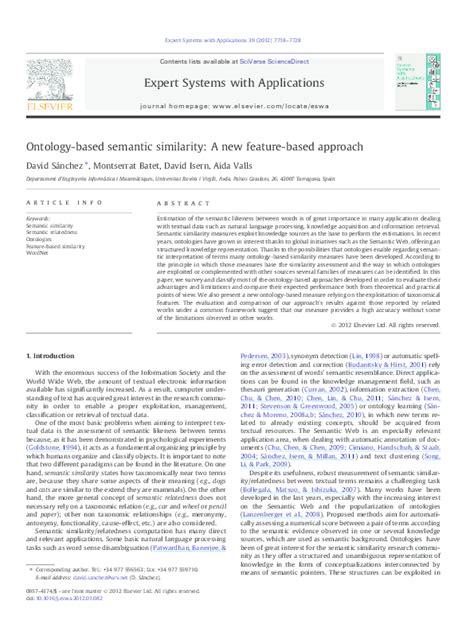 Pdf Ontology Based Semantic Similarity A New Feature Based Approach Montserrat Batet And