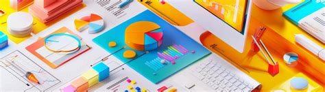 Colorful Data Visualization Charts And Graphs On A Desk Illustrating