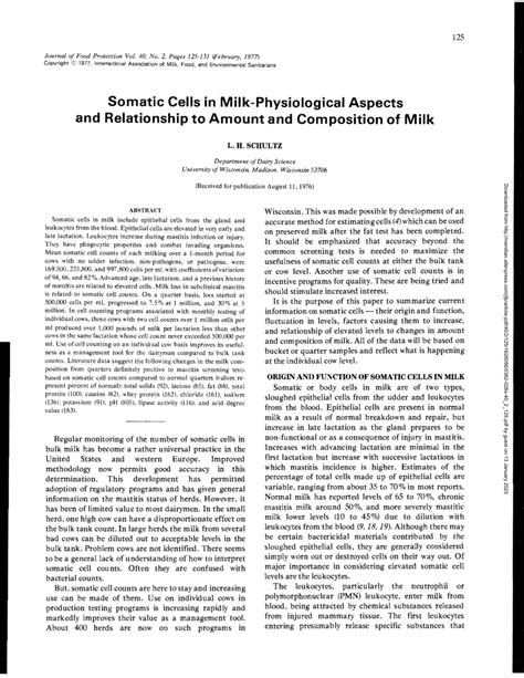 Pdf Somatic Cells In Milk Physiological Aspects And Relationship To Amount And Composition Of Milk