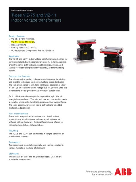 Potential Transformer Catalog Abb Transformer Fuse Electrical