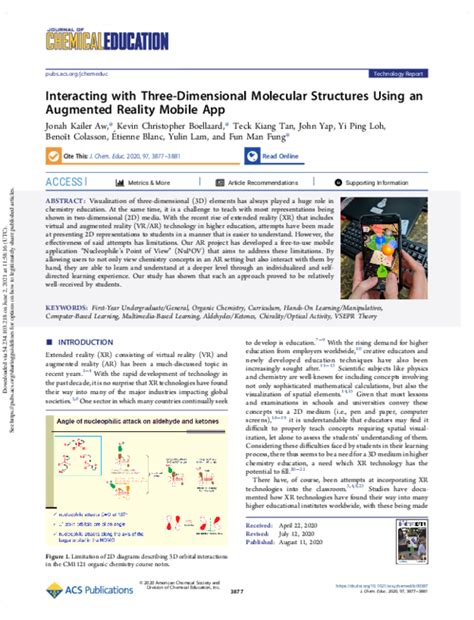 Pdf Interacting With Three Dimensional Molecular Structures Using An Augmented Reality Mobile App