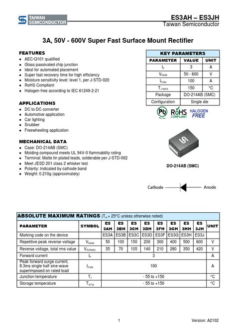 Es3hh Datasheet Rectifier Taiwan Semiconductor