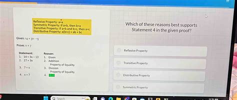 Solved Which Of These Reasons Best Supports Statement 4 In The Given Proof Given 14 3 X 13