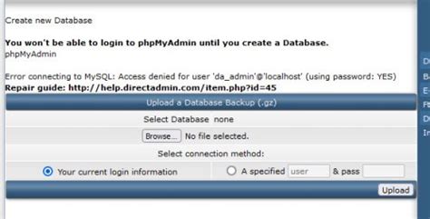 Lỗi Error Connecting To Mysql Access Denied For User Adadmin