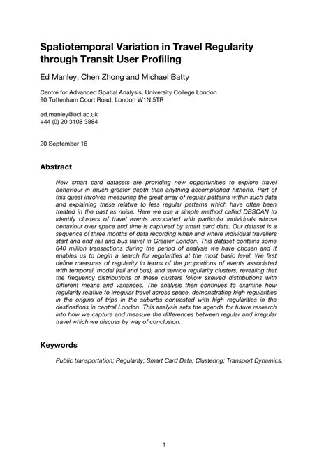 Pdf Spatiotemporal Variation In Travel Regularity Through Transit User Profiling