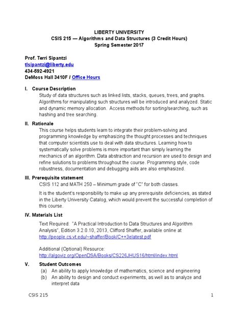 Csci 215 Syllabus Download Free Pdf Algorithms Homework