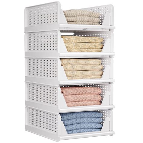 5 Pack Folding Closet Organizers Storage Box Stackable Storage Bins