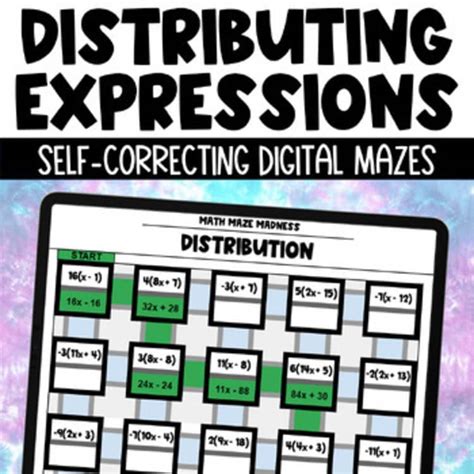 Distributing Algebraic Expressions Digital Self Checking Maze Practice Activity