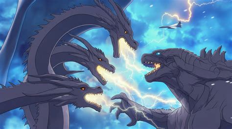 Godzilla Vs King Ghidorah In Anime Style By Stiggo Stygimoloch On