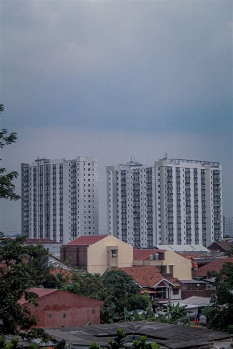 Three Building Among Houses Stock Image Image Of Three Downtown