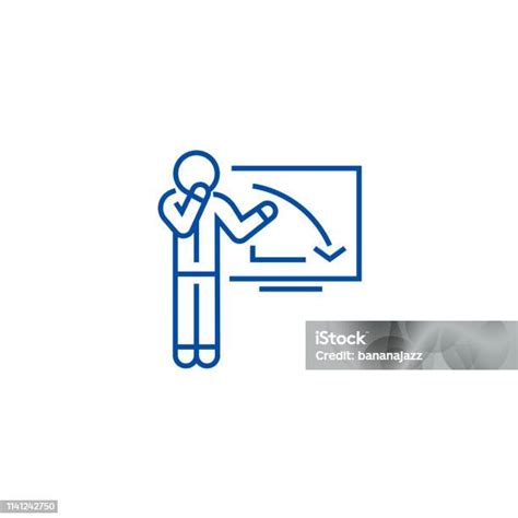 화가 사업가 그래프 다운 라인 아이콘 개념 화가 사업가 평면 벡터 기호 기호 개요 그림을 아래로 그래프 Down American Football에 대한 스톡 벡터 아트