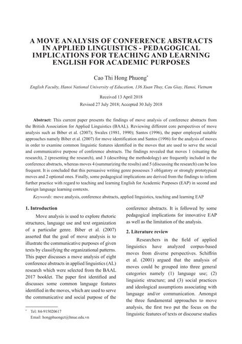 Pdf A Move Analysis Of Conference Abstracts In Applied Linguistics