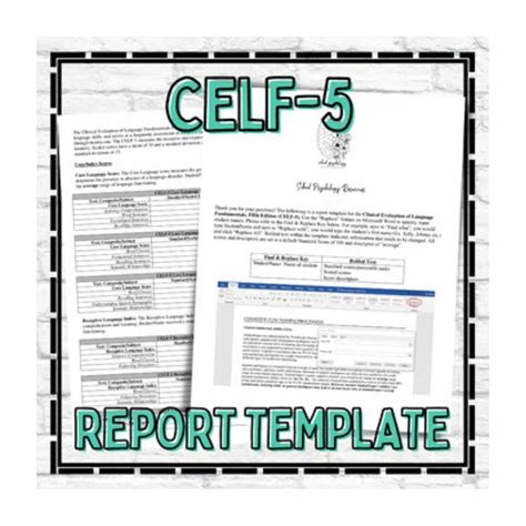 CELF5 Report Template Speech Language Special Education Assessment Evaluation Special Education
