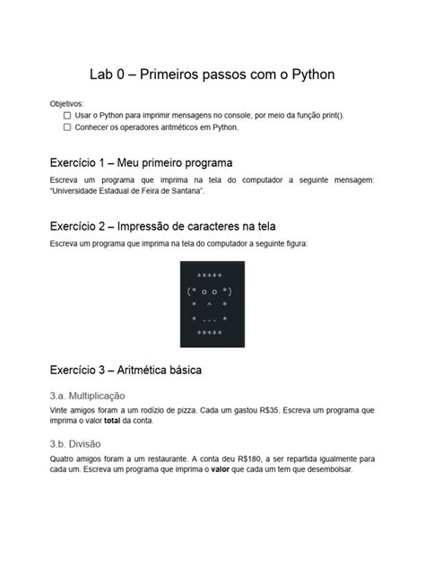 Lab 0 Primeiros Passos Com Python Pdf
