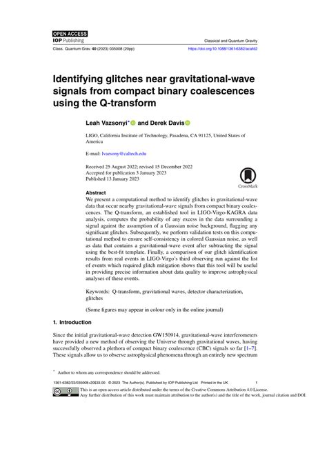 Pdf Identifying Glitches Near Gravitational Wave Signals From Compact Binary Coalescences