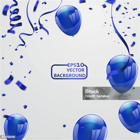 파란 풍선 벡터 일러스트 레이 션 색종이 리본 축 하 배경 템플릿 1월에 대한 스톡 벡터 아트 및 기타 이미지 1월 결혼식 기념일 Istock
