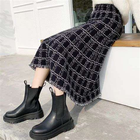 Badu Bg Винтидж карирани елегантни шикозни плетени миди поли с пискюли за жени Есен Зима