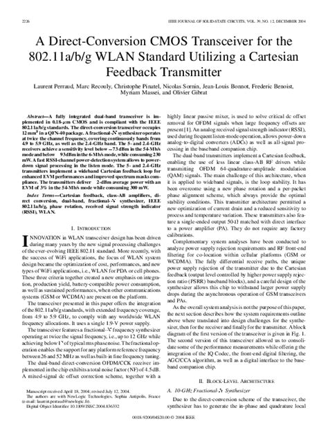 a direct conversion cmos transceiver for the 802 11a b g wlan standard