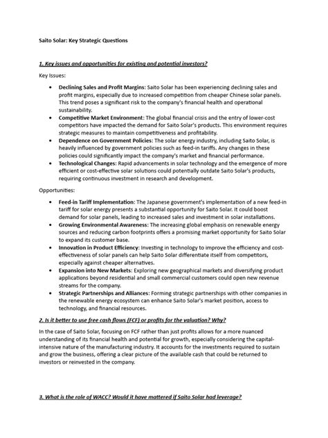 Saito Solar Case Valuation Pdf Discounted Cash Flow Cost Of Capital