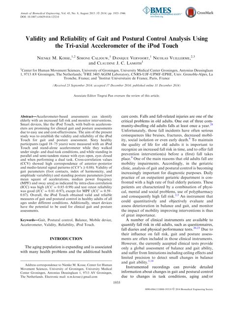 Pdf Validity And Reliability Of Gait And Postural Control Analysis
