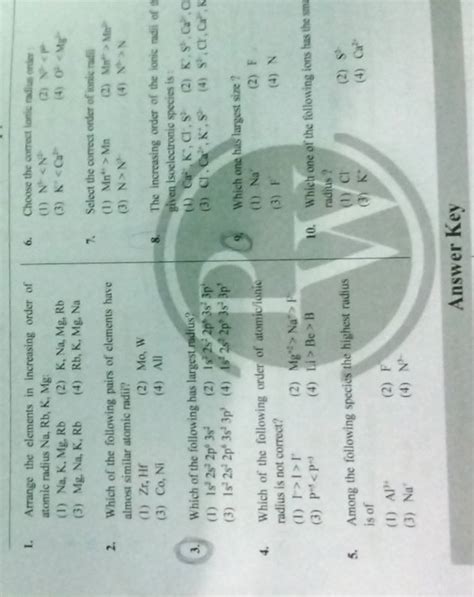 Arrange The Elements In Increasing Order Of Atomic Radius Na Rb K Mg At