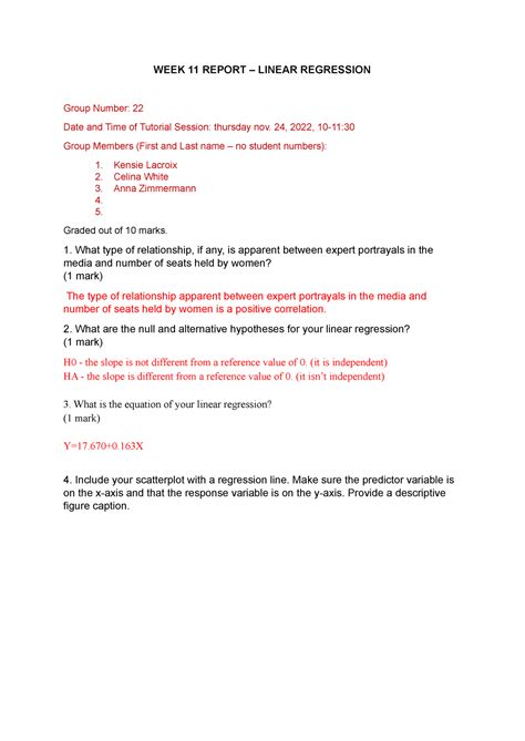 Week 11 Report Linear Regression Week 11 Report Linear Regression