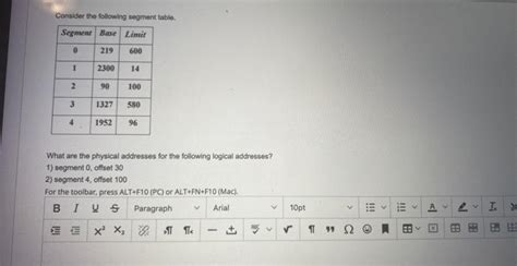 solved consider the following segment table what are the