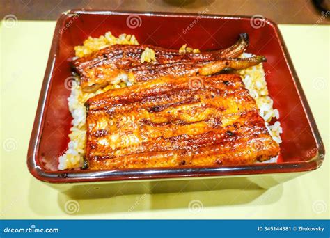 Japanese Grilled Eel Unagi Don Over Rice Stock Image Image Of