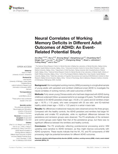 Pdf Neural Correlates Of Working Memory Deficits In Different Adult