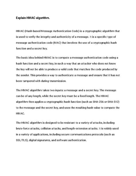 Hmac Algorithm Explained Concepts And Implementation Details Studocu
