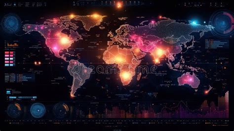 Global Data Visualization With Illuminated World Map Stock Image Image Of Intelligence