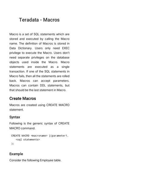 Teradata Macros Pdf Software Information Retrieval