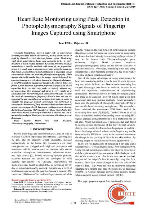 Pdf Heart Rate Monitoring Using Peak Detection In Photoplethysmography Signals Of Fingertip