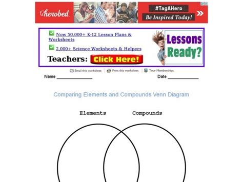 comparing elements and compounds venn diagram organizer for 6th 9th grade lesson planet