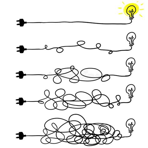Simplifying Idea Creative Process Finding Solution Concept Tangled Lines With Light Bulbs