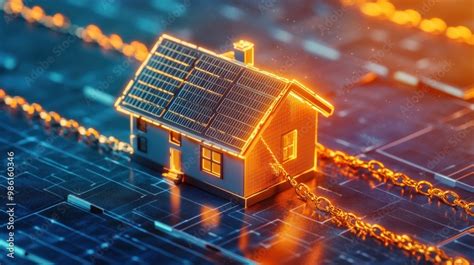 The Concept Of Solar Power Reducing Dependency On The Grid In Cool Blues And Golden Oranges