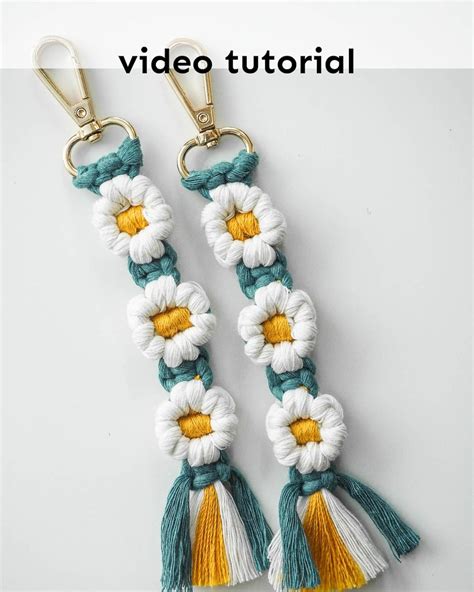 Macrame Pattern For A Flower Macrame Keychain Macrame PDF Tutorial Daisy Keyring Macrame