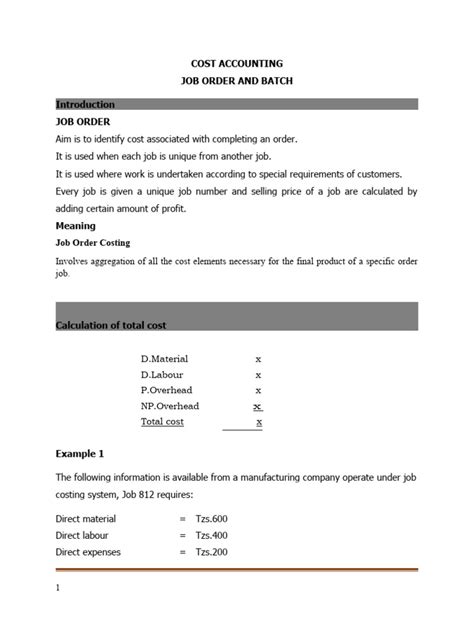 Job And Batch Costing Pdf Cost Cost Of Goods Sold