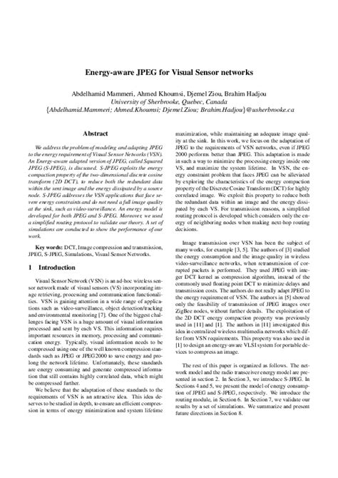Pdf Energy Aware Jpeg For Visual Sensor Networks