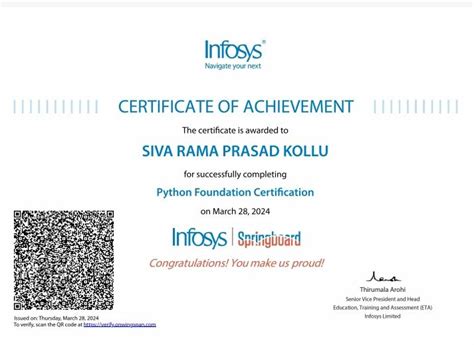 Certification Python Infosys Springboard Marri Laxman Reddy Institute Of Technology And