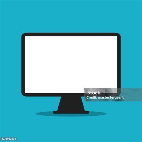 빈 화면이있는 검은 색 Pc 모니터 파란색 배경 위에 평평한 벡터 일러스트레이션 데스크탑 컴퓨터에 대한 스톡 벡터 아트 및 기타