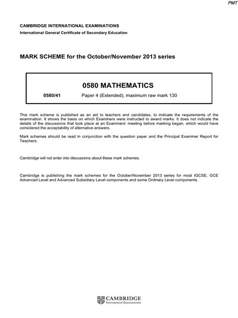 November 2013 V1 Ms Paper 4 Cie Maths Igcse Pdf Mathematics Mathematical Analysis