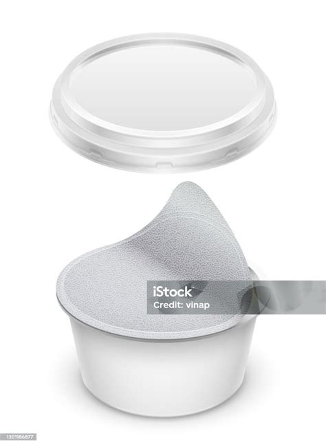 열린 호일과 투명 뚜껑이 있는 플라스틱 원형 용기 포장 모형 격리 된 3d 그림 열다에 대한 스톡 벡터 아트 및 기타 이미지 열다 욕조 치즈 Istock